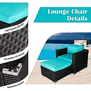 kinbor PE Wicker Lounge Chair with Ottoman, Cushioned Furniture Sofa for Outdoor Balcony Porch Deck Poolside