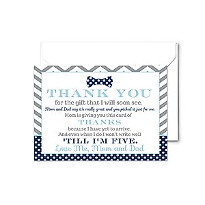 Paper Clever Party 25 Bow Tie Baby Thank You Cards Pack – Boys Baby Shower Notes with Envelopes, Prefilled Message, Customizable Blank Stationery, Adventure Theme, New Parents Gift Ideas