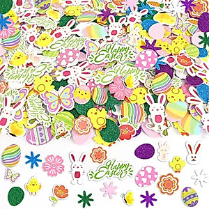 JULBEAR Bulk Easter Foam Stickers, 900Pcs Spring Decorative Glitter Self Adhesive Egg Bunny Chick Flower Butterfly Foam Shapes Stickers for Arts Crafts Cards Easter Home Party Decorations Supplies