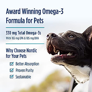 Nordic Naturals Omega-3 Pet, Unflavored - 180 Soft Gels - 330 mg Omega-3 Per Soft Gel - Fish Oil for Dogs with EPA & DHA - Promotes Heart, Skin, Coat, Joint, & Immune Health