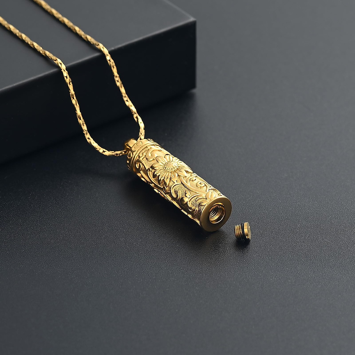 QGJNSGC Cylinder Urn Necklace for Ashes for Women Men Sunflower Cremation Jewelry Vial Memorial Pendant