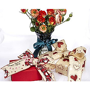 ATRBB Red Glitter Hearts Wired Edge Burlap Ribbon,The Valentine's Day Ribbon for Gift Wrapping and Decorative Bow,10 Yards by 2.5 Inches