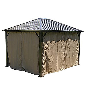 Kozyard Rosana Hardtop Aluminum Permanent Gazebo with 2-Layer Sidewalls (10ftx12ft Brown)