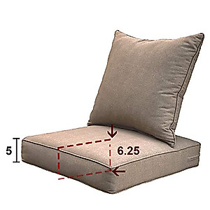SewKer Outdoor/Indoor 24Lx24W Chair Cushion Set, All Weather Spring/Summer Deep Seat Patio Furniture Replacement Cushions Set(Back and seat) - TAN
