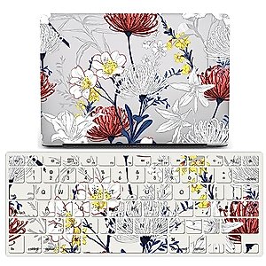 IVY Flower Series Case for MacBook Air 13 Old Release (2010-2017, Models: A1369 / A1466) Hard Shell Case with Keyboard Cover Set - F