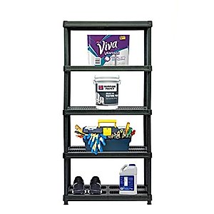 Juggernaut Storage Plastic Shelving, 36" Width x 72" Height x 18" Depth, Black (RS3618-5BLK)