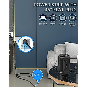 Power Strip Tower Surge Protector, BEVA Surge Protector Tower with 9 AC Outlet and 4 USB Ports, 18AWG 6.5 Feet Extension Cord, 3-Prong Flat Plug, Multiple Outlets for Office Apartment Dorm Essentials