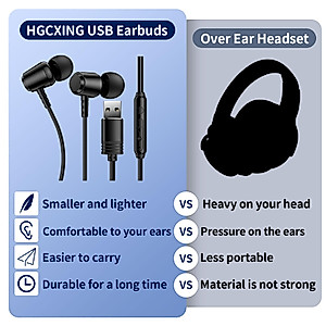USB Headphone for PC Laptop Magnetic Wired Earbuds, USB Earbuds with Microphone for Business School Office Zoom Gaming, USB Headset with Mute,Noise Canceling in-Ear Corded Earphone with Volume Control