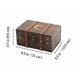 Gbrand 8.3" Wood and Leather Celtic Moon Chest Box, Crescent Wooden Box with Velvet Lining, Vintage Tarot Box (Box Only)