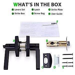 HBL' 2 Pack | Black Interior Door Handles Heavy Duty - Privacy Door Knobs for Bedroom & Bathroom | Made of Zinc Alloy | Fits Door Panel Thickness 1-3/8" to 1-3/4".