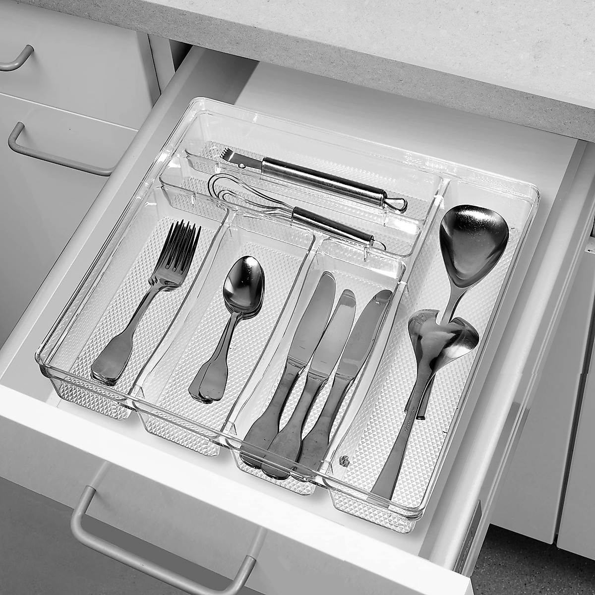 OGGI Silverware Organizer Tray, 6-Compartment, Clear