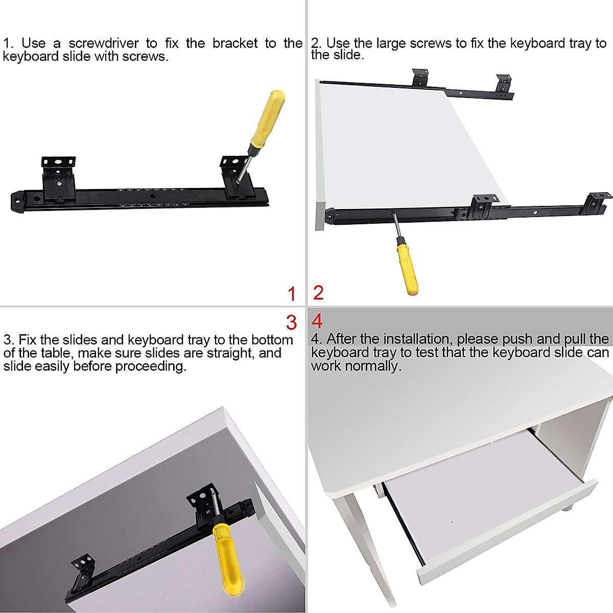 ZOENHOU 3 Pairs 14 Inch Black Keyboard Tray Slides, 22 LB Heavy Duty Ball Bearing Slides Hardware, Computer Tray Keyboard Slider Under Desk Rails Rack with 24 Adjustable Height Bracket and 48 Screws