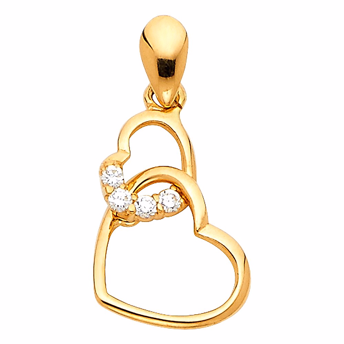 14k REAL Yellow Gold CZ Interlocking Hearts Charm Pendant