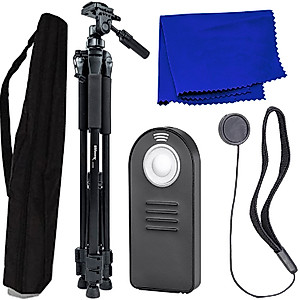 Pro 72” Tripod 3-way Panhead Tilt Motion w/Bubble Level + Wireless IR Shutter Release + MORE for Nikon D3300 D3400 D5300 D5500 D5600 D7200 D7500 D610 D700 D750 D810 D810A D850 P900 P610 P530 Cameras