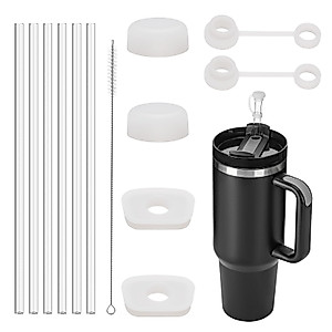 MARFOREVER 6 Pcs Replacement Straw for 40 30 oz Stanley Cup Tumbler, Reusable Clear Stanley Straws with Silicone Spill Stopper & Cleaning Brush, Plastic Straw Compatible for Stanley Cup Accessories