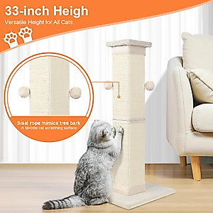 SOCATER Cat Scratching Post 33 Inch Nature Sisal Cat Scratch Post for Indoor Cats, Large Cat Scratcher Protect Your Furniture, for All Breeds