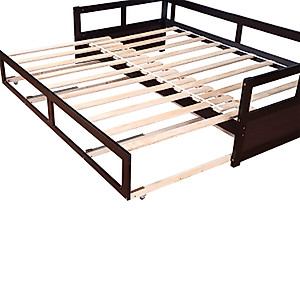 Extendable Daybed with Trundle Bed and Two Storage Drawers, Wooden Storage Daybed, Twin to King Design Extending Bed for Kids Teens Adult, No Box Spring Required (Espresso)