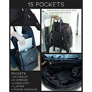 MIA + SOPHIA Leather Diaper Bag Backpack with Changing Pad, Stroller Straps, Bottle Holder (Black Olivia)