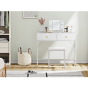 SUPERJARE Vanity Desk, Makeup Vanity with Lighted Mirror, White Desk with Drawers, 35.4 Inches Makeup Vanity Desk with Lights, for Bedroom, White