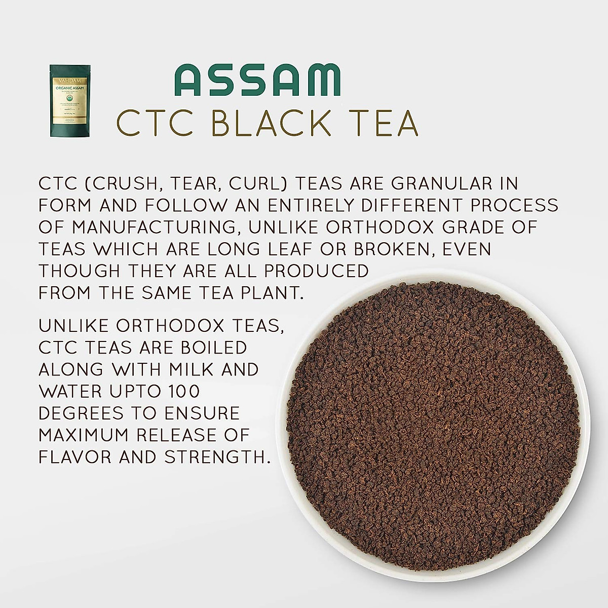 Vahdam Premium CTC Assam Black Tea & English Breakfast Tea- Strong, Full Bodied, Bold,& Delicious| Perfect for Kombucha, Indian Tea, Iced Tea & Irish Breakfast Tea (Assam CTC Tea, Bulk Pack 226g)