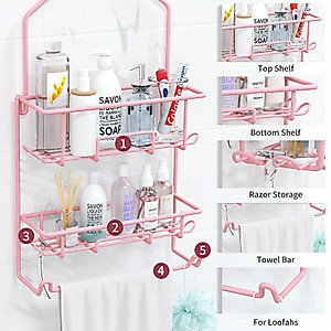 TreeLen Shower Caddy Pink, Large Shower Racks for Inside Shower, Pink Bathroom Organizer, Gift for Girlfriend
