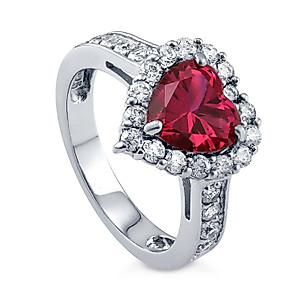 BERRICLE Sterling Silver Halo Wedding Engagement Rings Simulated Ruby Cubic Zirconia CZ Heart Cocktail Ring for Women, Rhodium Plated Size 4