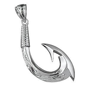 Sterling Silver Hand Engraved Hawaiian Fish Hook Pendant