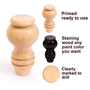 decorluxes Wood Legs for Furniture Set of 4 Kallax Legs Short Table Legs Coffee Table Legs Dresser Legs Set of 4 Bun Feet Gold Natural Woden Things (5 in with Mounting Plates)