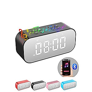 AFK Alarm Clock for Bedroom/Office,Digital Clock with Bluetooth Speaker,Small Alarm Clock for Heavy Sleepers Adults/Teens with Dual Alarms,Mirror LED Display,Hands-free Calling.(12H Format)