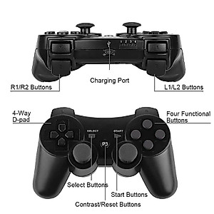 JINHOABF Wireless Controller for PS3 Controller,Built-in Dual Vibration Gamepad Compatible for Playstation 3,with Charger Cable (Blue and Red)