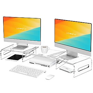 Zimilar Dual Monitor Stand Riser, Acrylic Monitor Stand with Adjustable Length and Angle, Clear Monitor Stand with Storage, Monitor Stand for 2 Monitors, Premium Clear Monitor Riser for Desk