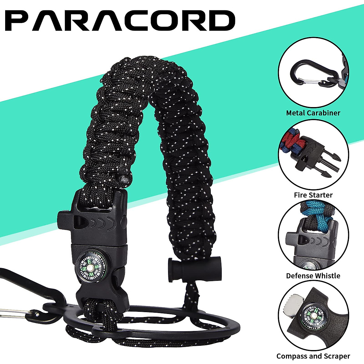 DIGJUPER 64OZ Stainless Steel Water Bottle with Paracord Handle, Straw/Spout Lid, Half Gallon Vacuum Insulated Water Flask Jug, Leak-proof Large Sports Jug for Outdoor Hiking Biking Travel Camping