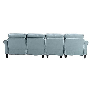 Eafurn U-Shaped Sectional Sofa w/Chaise Lounge and Movable Ottoman,108.66" Convertible Corner Couch,5 Seater Linen Upholstery Sofa&Couches with 2 Pillows for Living Room Furniture Sets, Light Blue