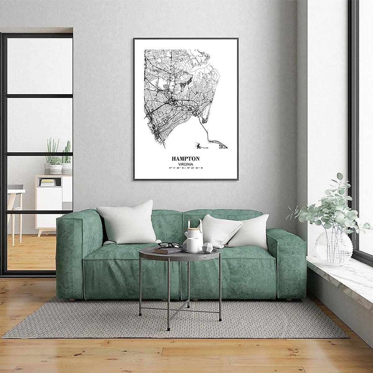 Eleville 18X24 Unframed Hampton Virginia City View Abstract Road Modern Map Art Print Poster Wall Office Home Decor Minimalist Line Art Hometown Housewarming wgn630
