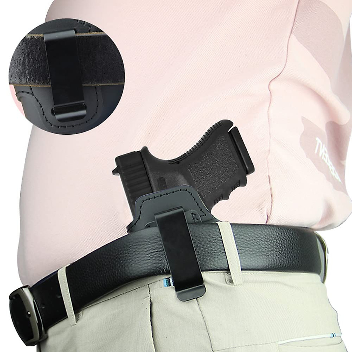 IWB Leather Holster for Inside Waistband Concealed Carry Fits:S&W M&P Shield-Glock19 26 29 30 32 43-Beretta Px4-RUGER EC9s-SIG-HK-Taurus-XDS or Similar Sized Handguns