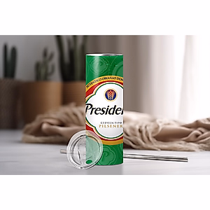 Dominican Beer Tumbler, 20 oz Stainless Steel with Lid and Straw, Vacuum Insulated. Dominican Drink Theme Gift Tumbler.