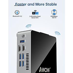 AWOW Mini PC Desktop Computer Intel Celeron J3455 6GB DDR4 128GB SSD/Burst Frequency 2.2 GHz/Dual LAN/ 2.4G+5G Dual Band WiFi/4K /Bluetooth/HDMI/5 USB3.0 Ports Micro PC
