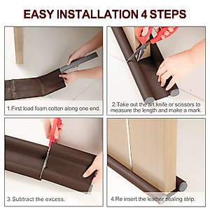 2PCS Under Door Draft Stopper,Twin Door Draft Blocker Weather Stripping Noise Cold Air Blocker Window,Washable,Dust Proof,Removable,Adjustable Door Sweeps 38"(Deep Coffe)
