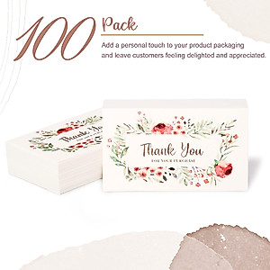 MATICAN Thank You For Your Order Cards, 100-Pack Floral Thank You For Your Purchase Cards, 2 x 3.5 Inches, Business Card Size