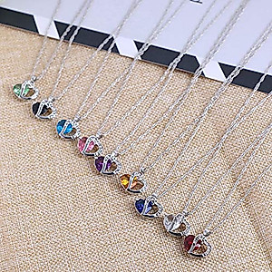 shiYsRL Women Necklace Pendant, Women Fashion Cubic Zirconia Inlaid Heart Shape Pendant Necklace Jewelry Gift Birthday Gift for Mom Women Wife Girls Her - Blue