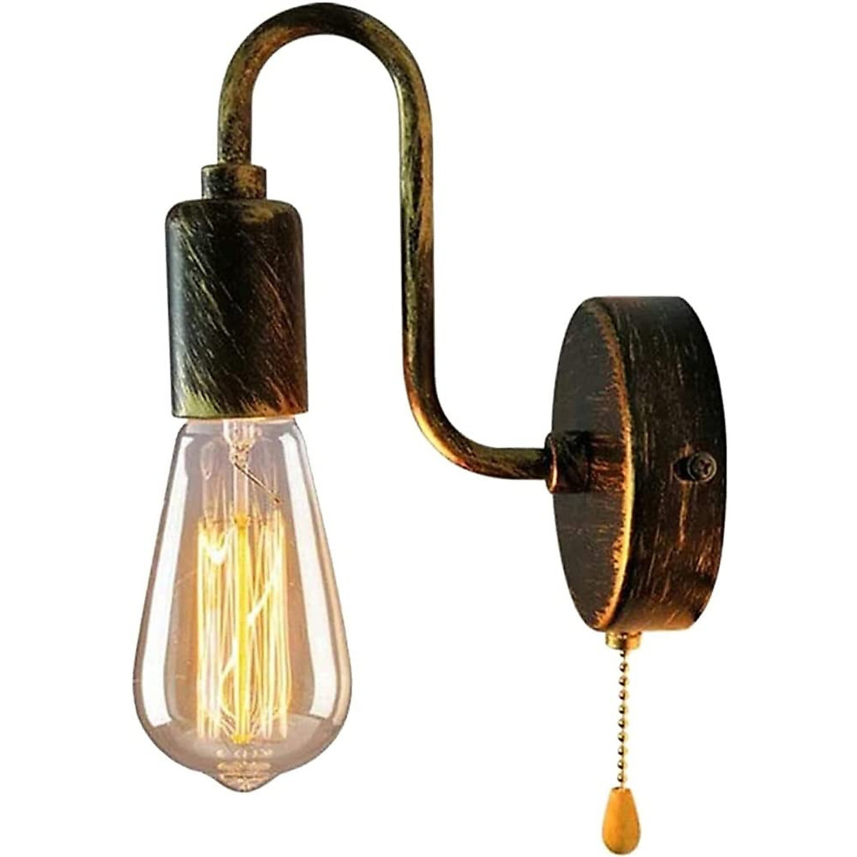 OJRG Retro Industrial Wall Lamp with Switch Indoor Adjustable Wall Lights Pull Cord Switch Vintage E27 Wall Sconces for Kitchen Island Study Reading Bedside Bedroom Wall Mounted Lamp