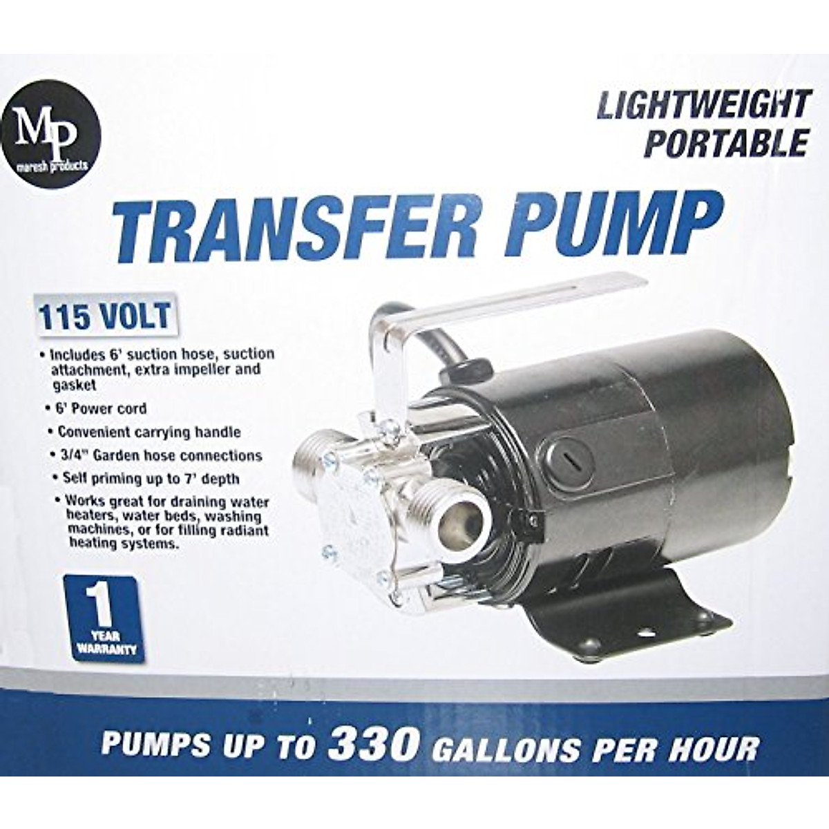 Portable Mini Electric Water Transfer Utility Sump Pump 330 GPH 115-Volt with Metal Connectors that are Standard & 3/4" Garden Hose. Great for removing water from aquariums, outdoor ponds, seepage