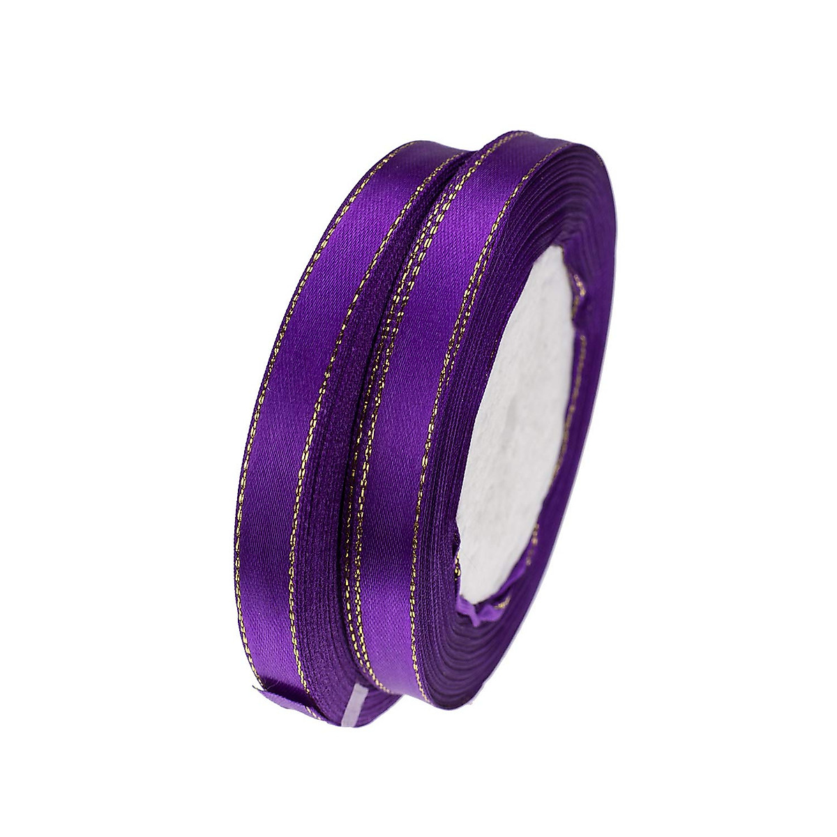 ATRBB 50 Yards 3/8 Inch Wide Single-face Satin Ribbon with Gold Edges for Gift Wrapping, Floral Design and Craft,25 Yards/roll x 2 Rolls (Purple)