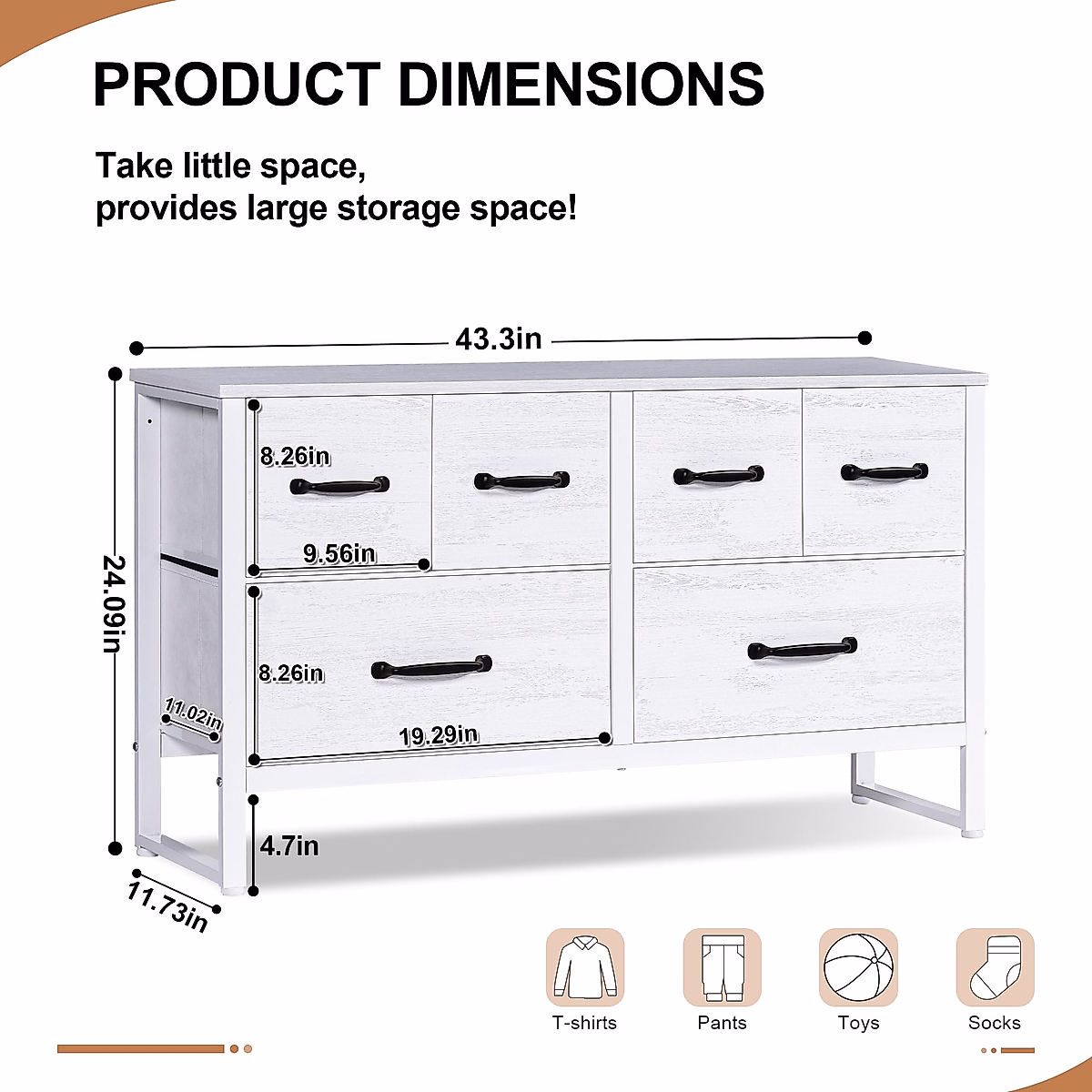 LYNCOHOME Dresser TV Stand, White Dresser for Bedroom with 6 Drawers,Wide Dresser with Sturdy Frame & Wood Top for Storage in Bedroom,Entryway,Hallway