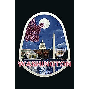 Washington DC, Night Scene, Contour (Canvas Deluxe Tote Bag, Faux Leather Handles & Zip Pocket)
