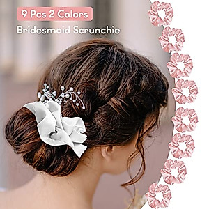 PLULON 9 Pairs Heart Shaped Sunglasses with 9 Pieces Satin Hair Scrunchies Bachelorette Party Heart Sunglasses Bulk Bride Bridesmaid Glasses for Wedding Party