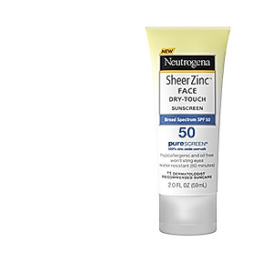 Neutrogena Sheer Zinc Dry-Touch SPF 50 Face Sunscreen, 2 Fluid Ounce -Pack of 3 (Package May Vary)