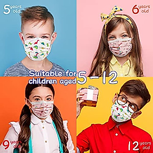 Wudida 50PCS Kids Cute Face Mask Ages 5-12 Children Breathable 3Ply Elastic Earloop Disposable Face Masks with Cartoon Print. Perfect for Girls.