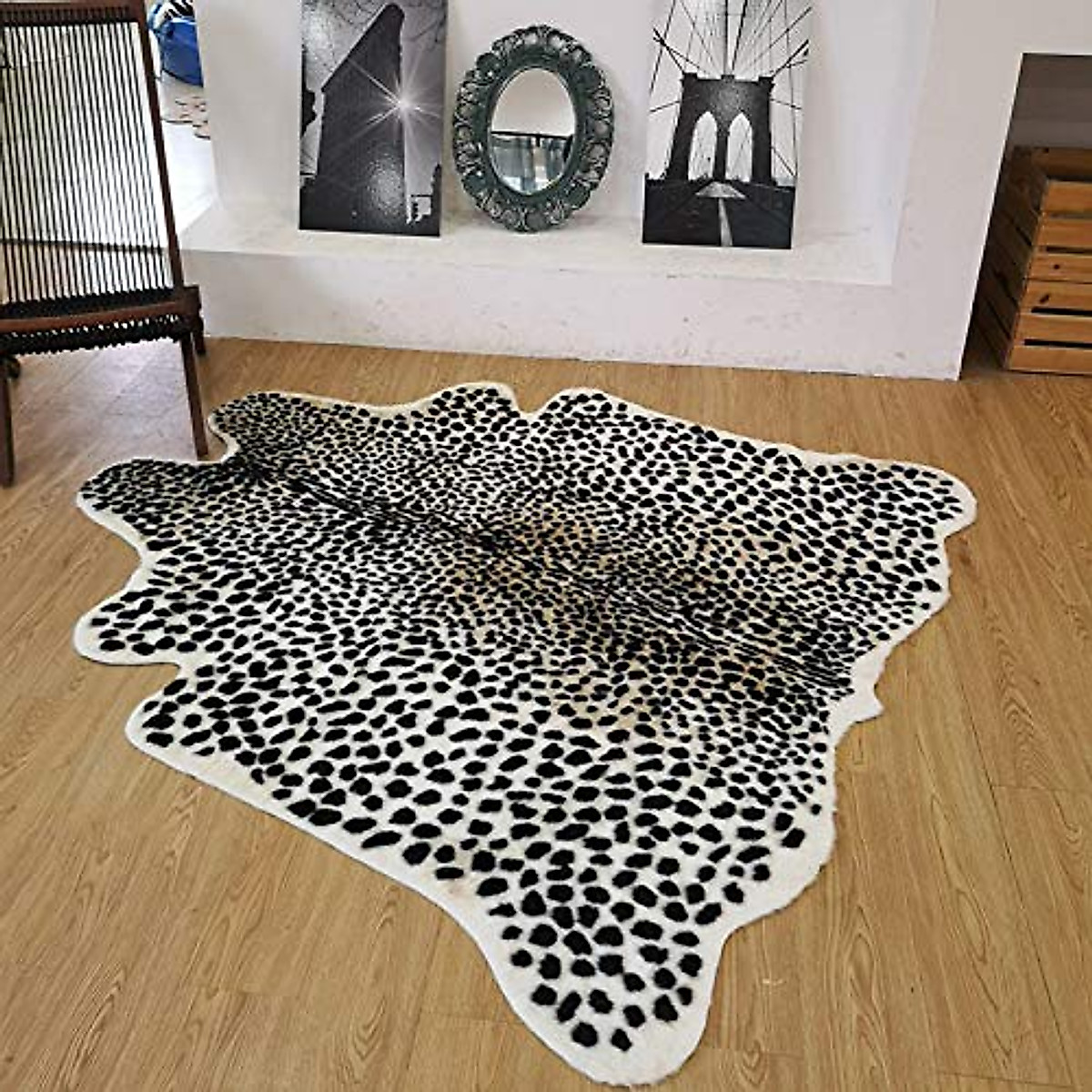 Leopard Area Rug Animals Printed Hide Mats Faux Fur Cowhide Skin Carpet for Home Office, Livingroom, Bedroom, 5.2ft x 6.5ft (160 x 200cm)