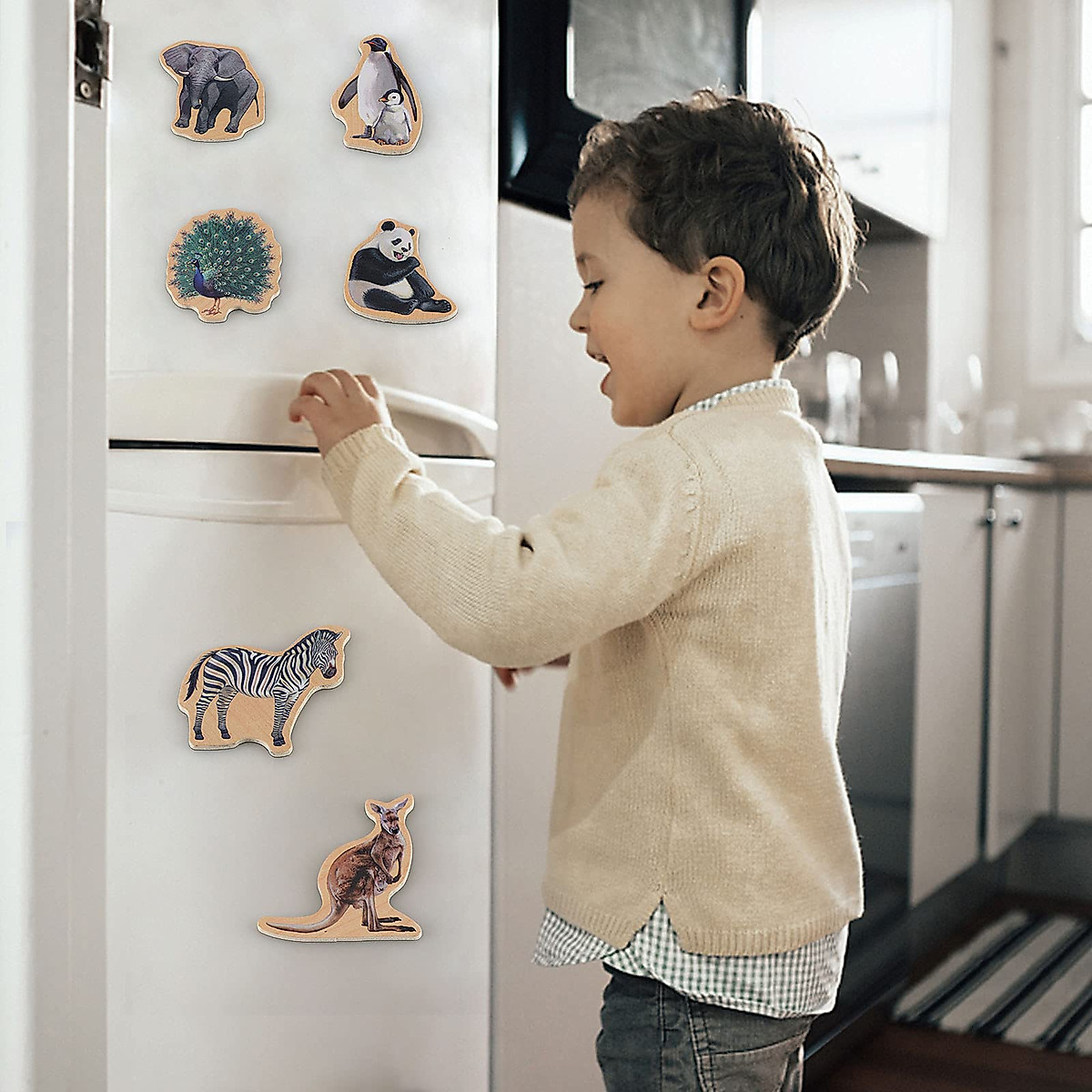 Steventoys Refrigerator Magnets for Kids Zoo Animals,Fridge Magnets for Toddlers Kids Magnets Toys Toddler Learning Developmental Toys Magnetic Toys for Baby Kids Wooden Animal Magnets